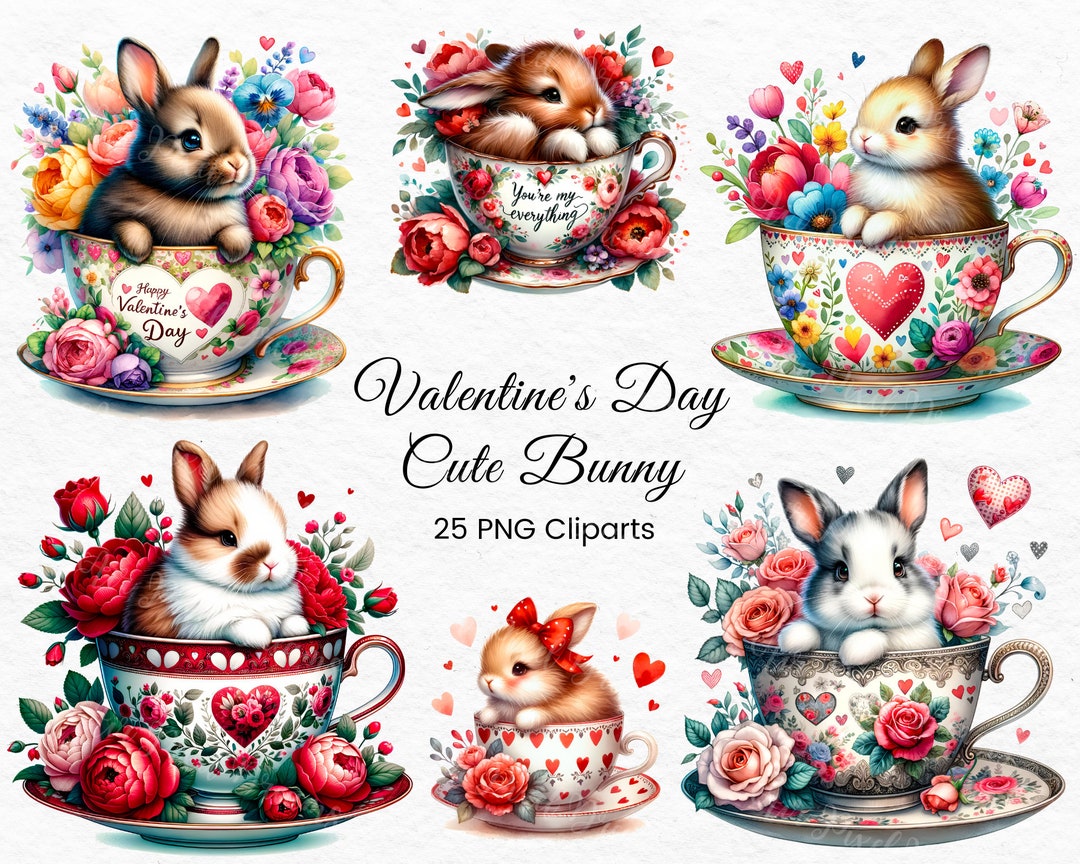 Valentine's Day Cute Bunny Clipart - Adorable Rabbit Pngs With ...