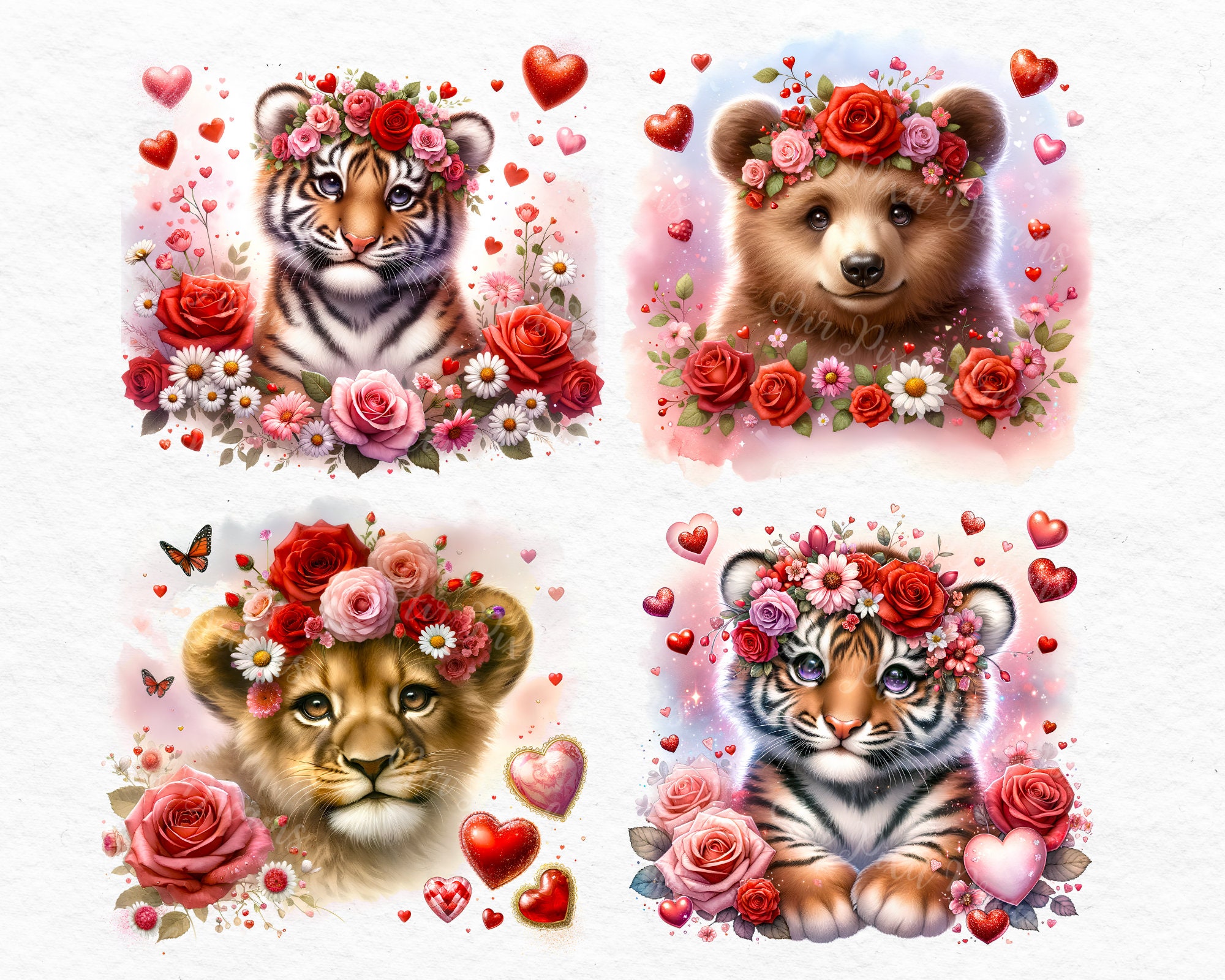 Watercolor Cute Animals Clipart Collection, 16 PNG, Romantic Style ...