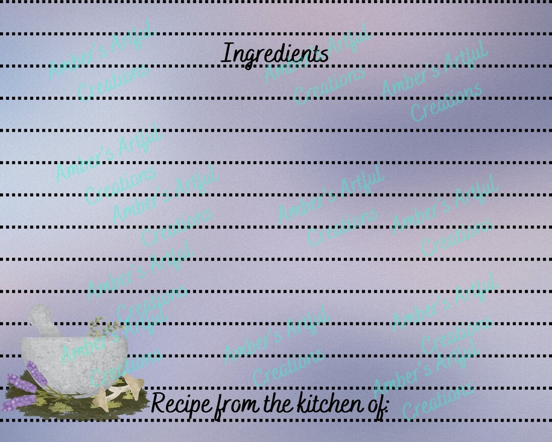 Purple Recipe Cards, Printable PDF - Etsy
