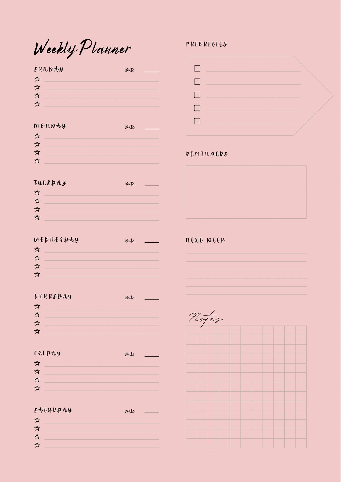 Weekly Planner Printable Pink - Etsy