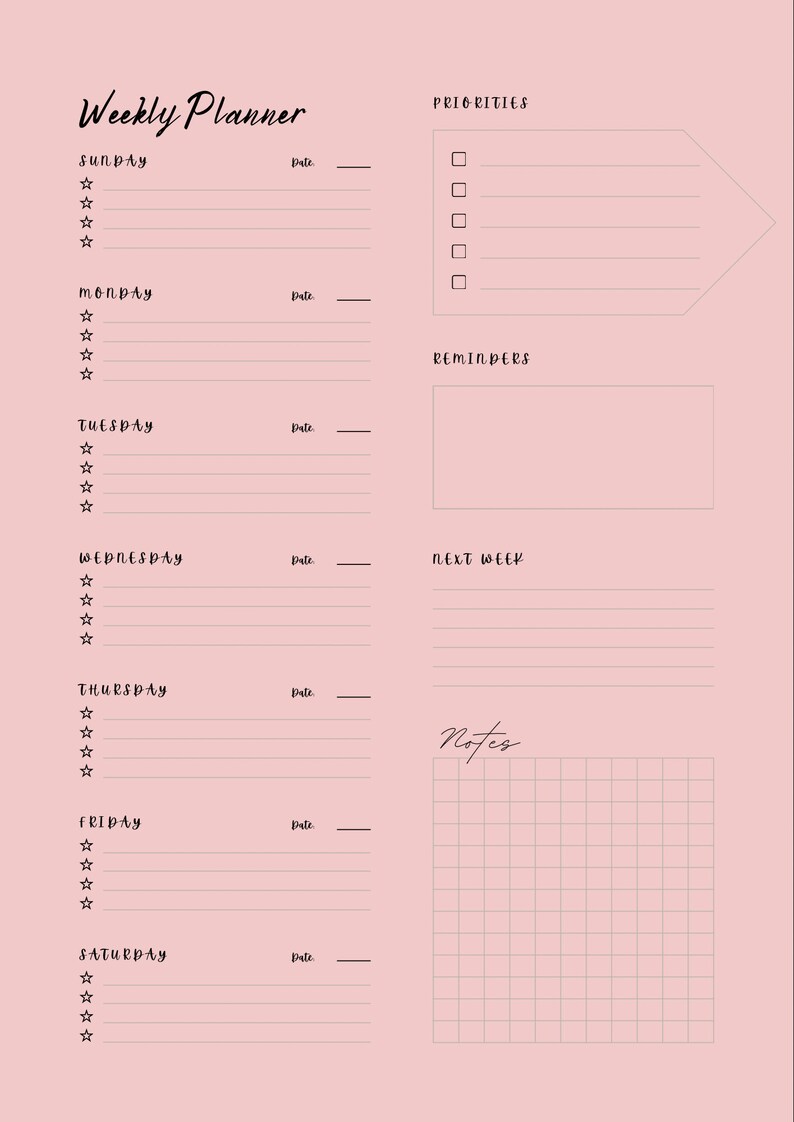 Weekly Planner Printable Pink - Etsy