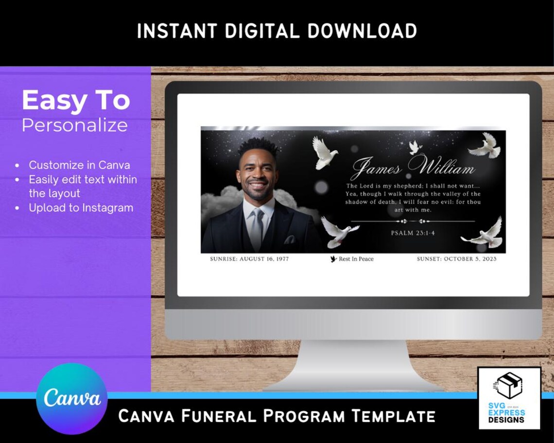Black and Silver Funeral Casket Panel Canva Template | 31x14 in ...