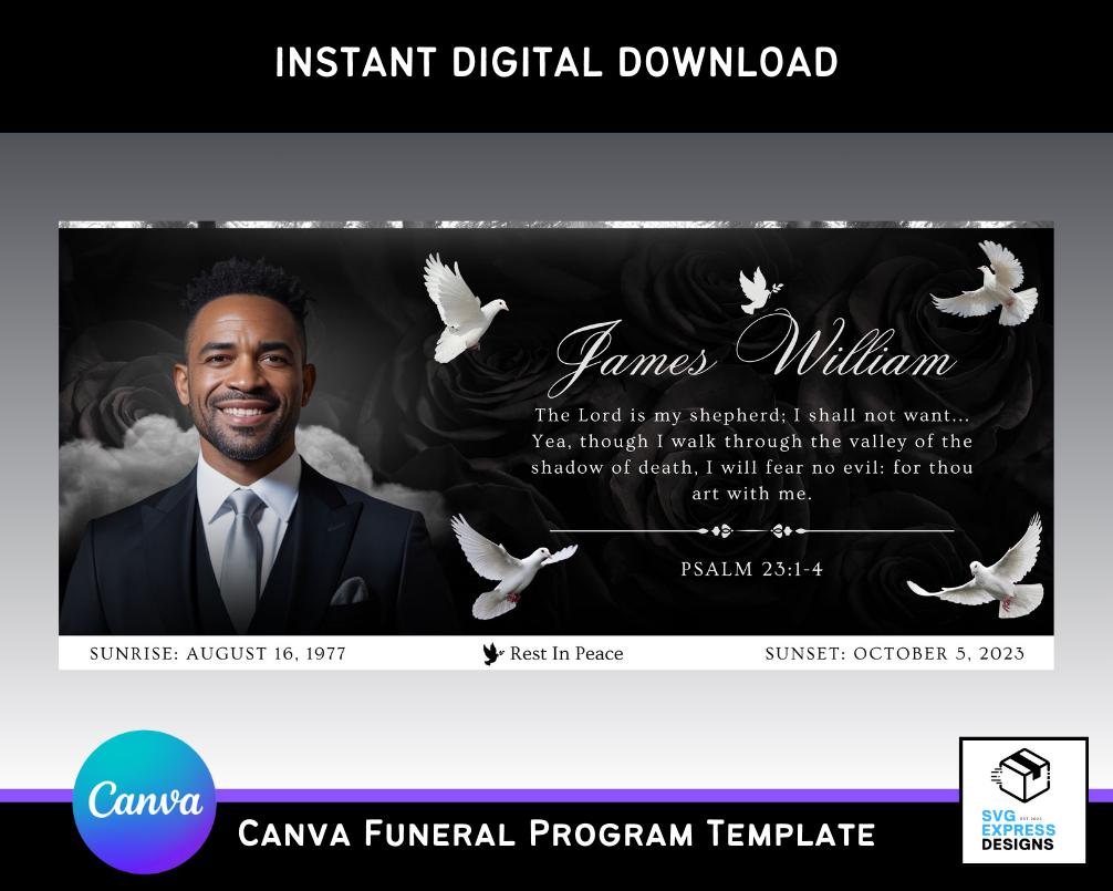 Silver and Black Funeral Casket Panel Canva Template | 31x14 in ...