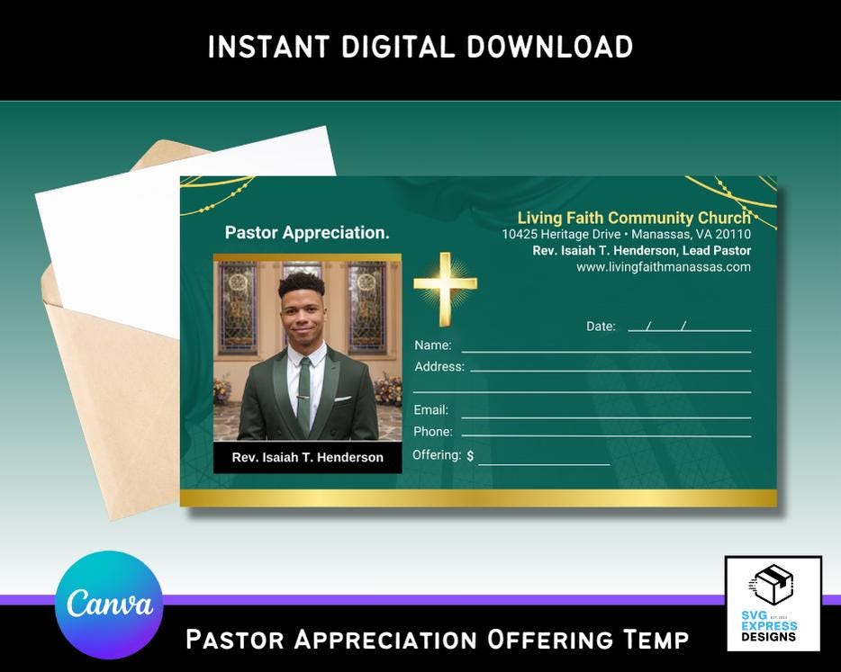 Green and Gold Pastor Appreciation Offering Envelopes Template | Canva ...