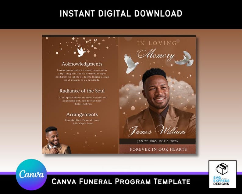 Chocolate Brown Canva Funeral Program Template – Elegant Bi-fold ...