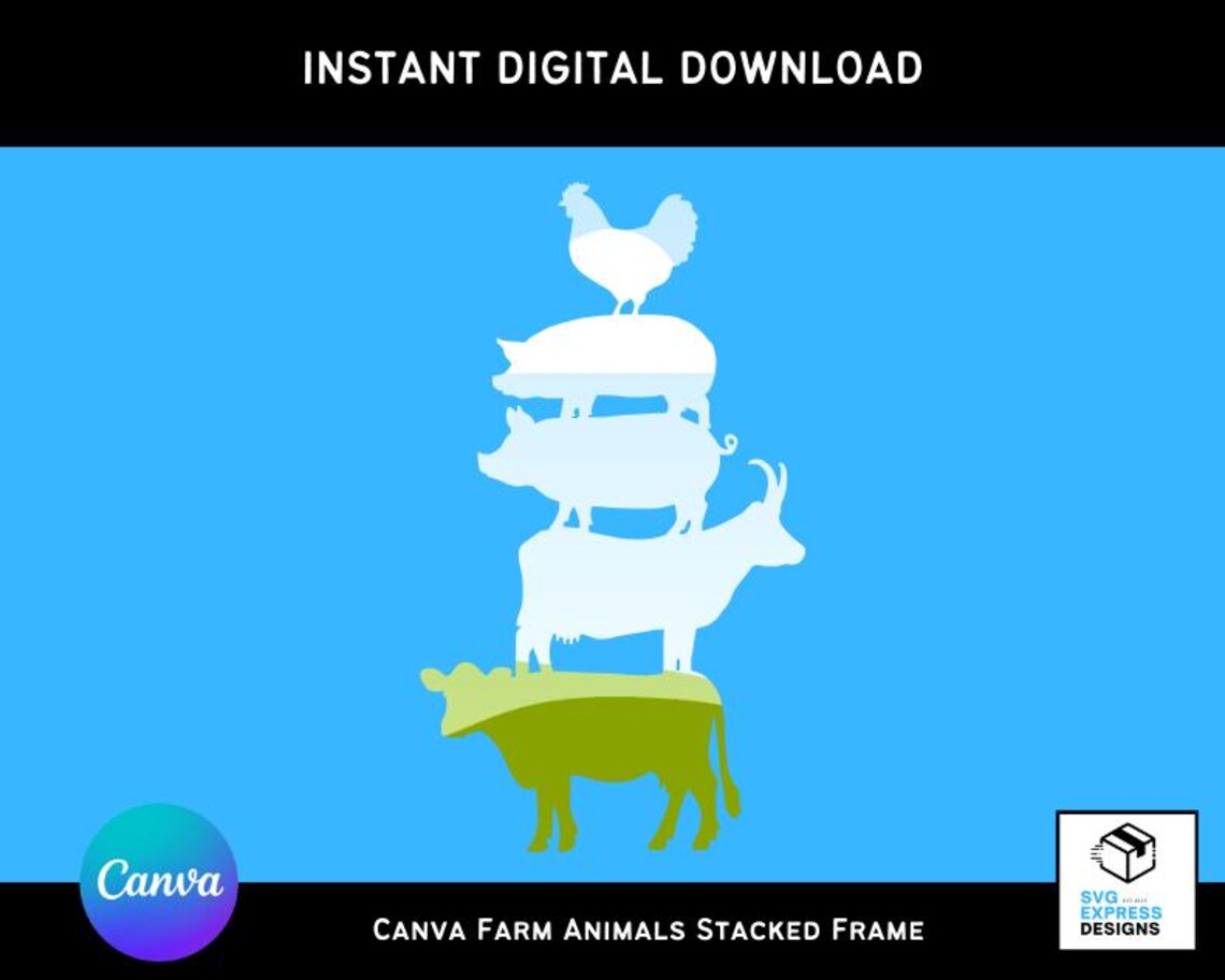 Canva Farm Animals Stacked Silhouette Frame Templates - Editable Cowboy ...