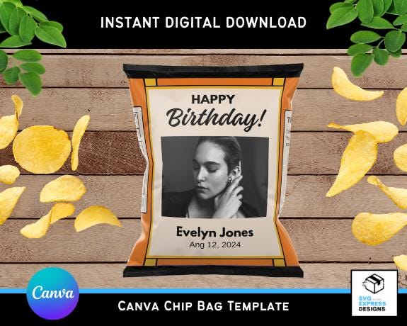 Orange & Yellow Chip Bag Template, Party Decorations - Easy ...