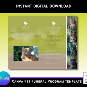 Pet Loss Funeral Program Template for Cats – Elegant Bi-fold Brochure ...