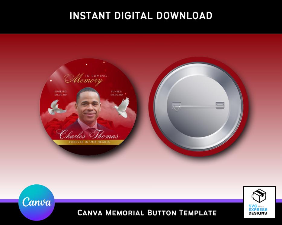 Editable Red & Black Memorial Button Template | Canva RIP Keepsake ...