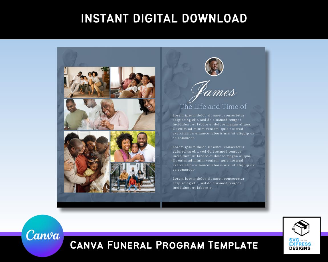 Slate Gray Canva Funeral Program Template – Elegant Bi-fold Brochure ...