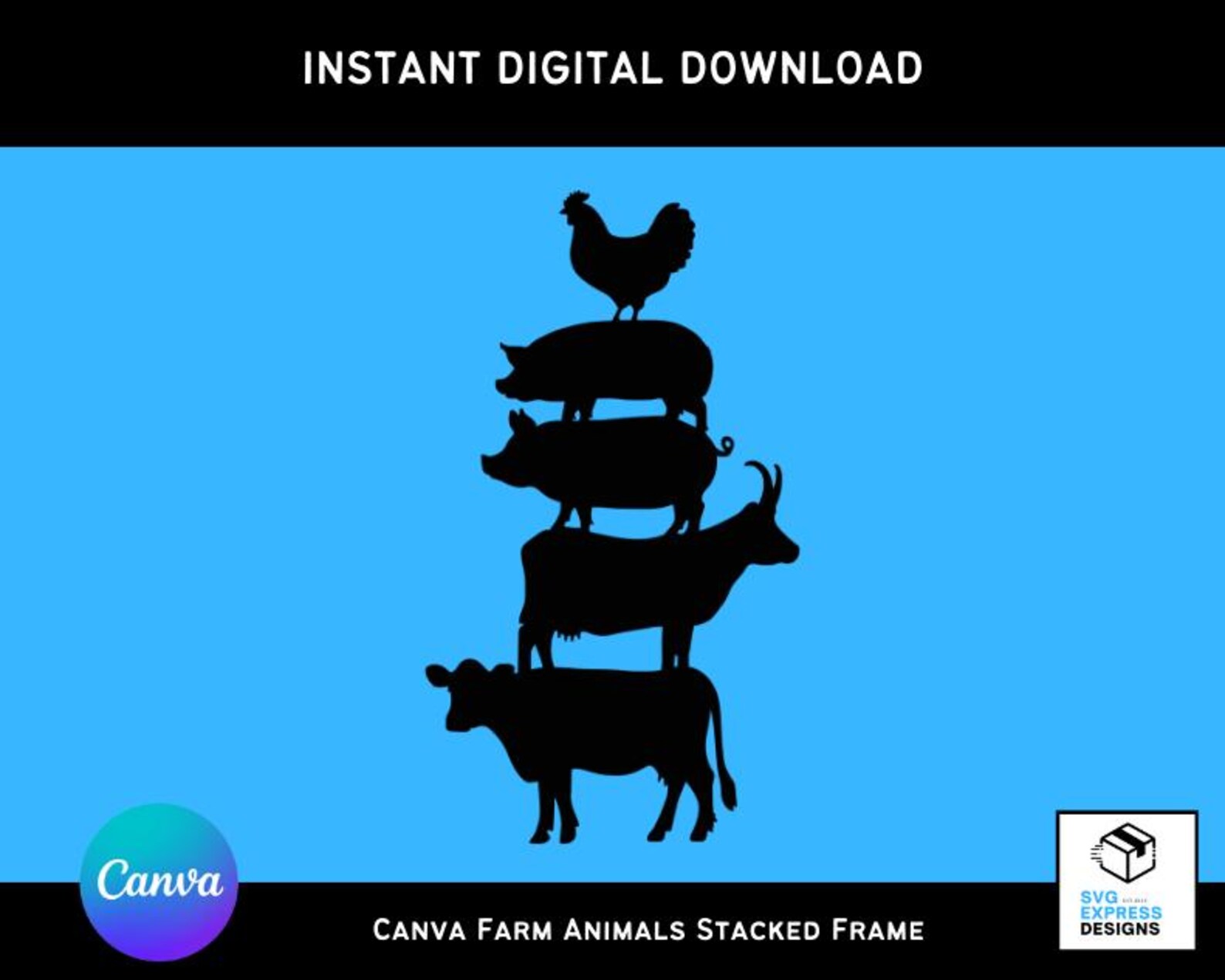 Canva Farm Animals Stacked Silhouette Frame Templates - Editable Cowboy ...