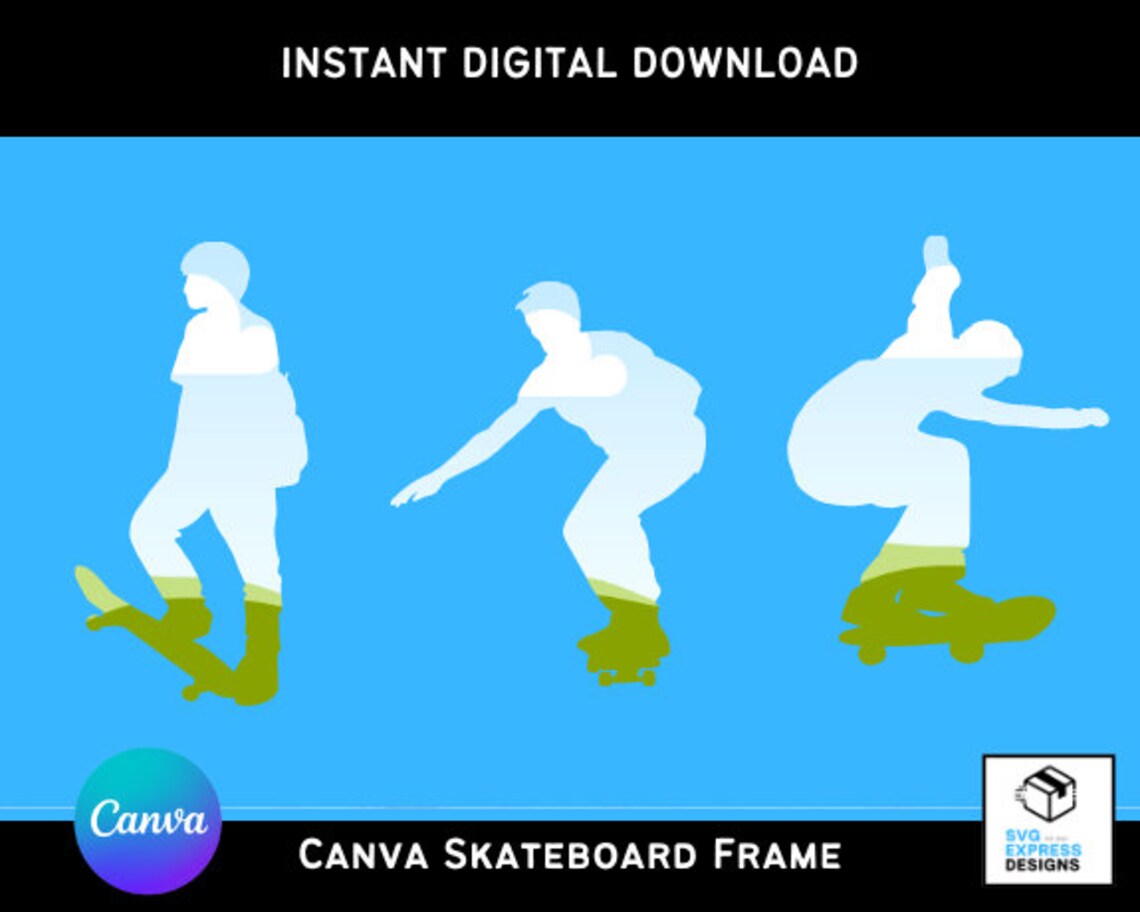 Canva Skateboard Silhouette Frame Template - Editable Designs, Canva ...