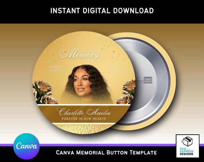 Memorial Button Template, Digital Funeral Button Design Template ...