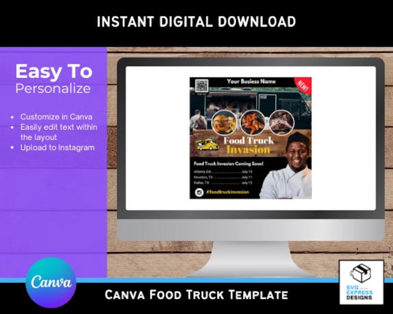 Food Truck Flyer Canva Template, Canva Template for Private Chef - Easy ...