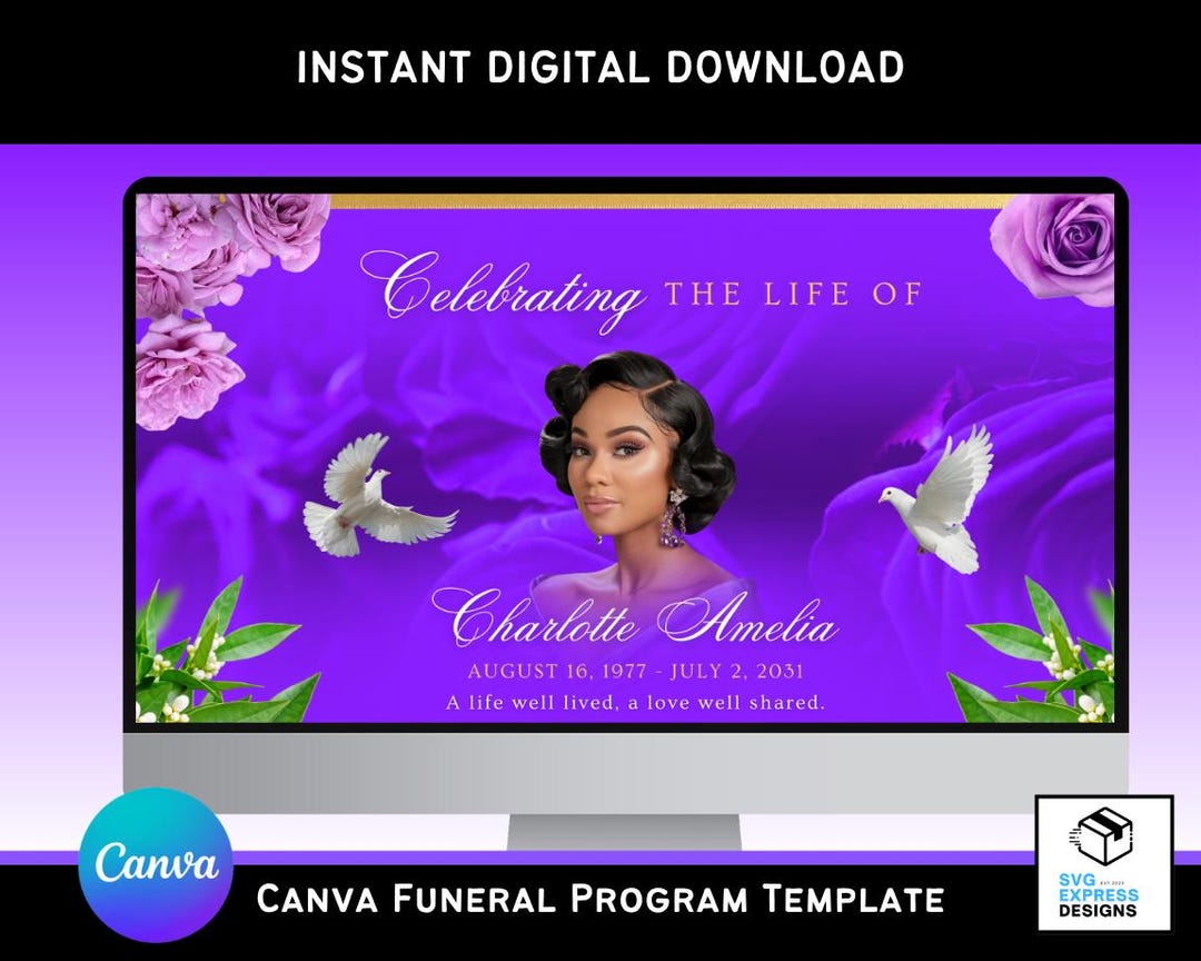 Purple Roses Funeral Slideshow Template: 10-slide Memorial Video (canva ...