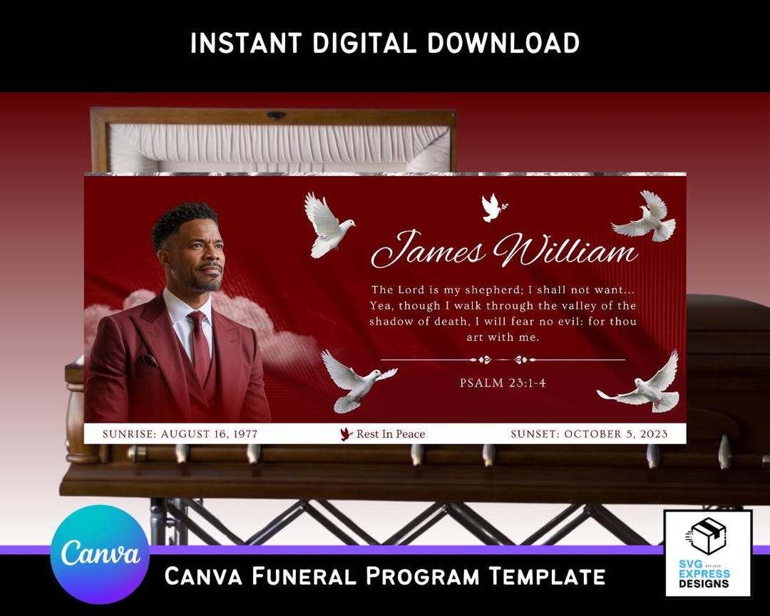 Maroon and Silver Funeral Casket Panel Canva Template | 31x14 in ...