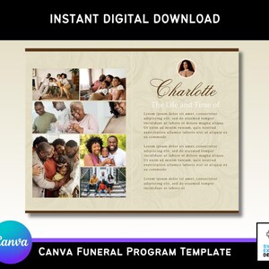 Beige Canva Funeral Program Template – Elegant Bi-fold Brochure (11x8.5 ...