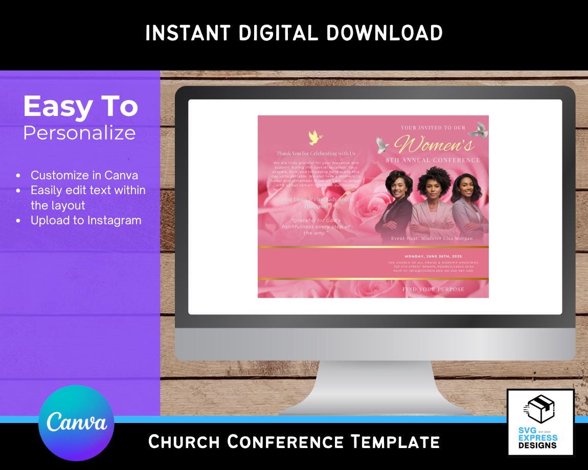 Blush Pink Church Conference Program Template: Editable Bi-fold Design ...