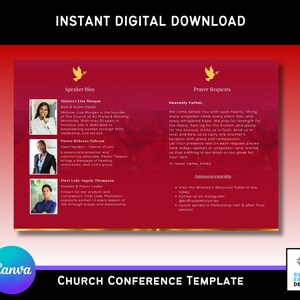 Red Rose Church Conference Program Template: Editable Canva Bi-fold ...