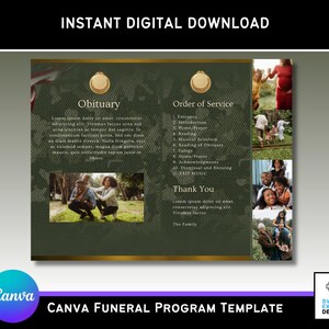 Green Camouflage Army Canva Funeral Program Template – Elegant Bi-fold ...