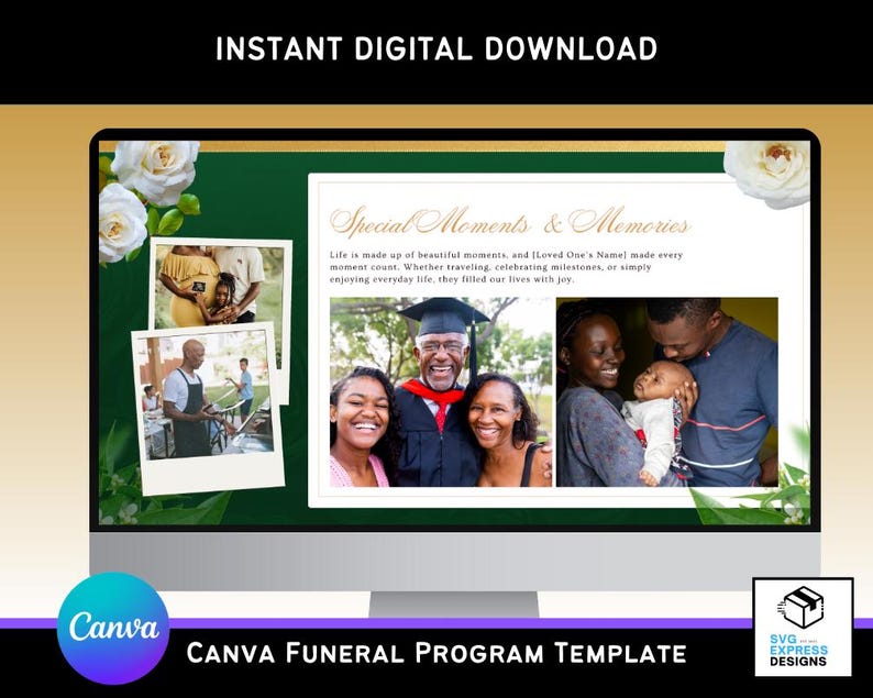 Hunter Green Funeral Slideshow Template | Memorial Video | Celebration ...