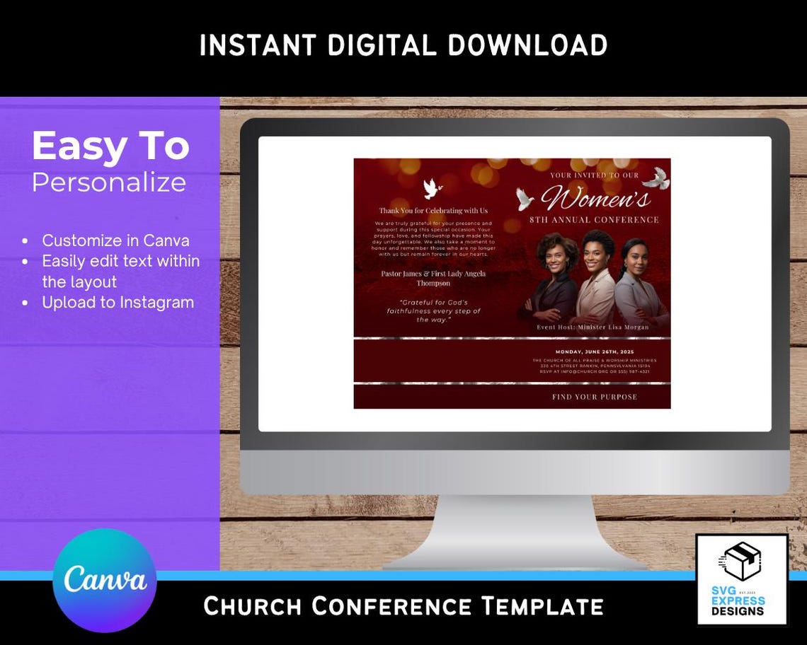 Crimson Rose Church Conference Program Template: Editable Bi-fold ...