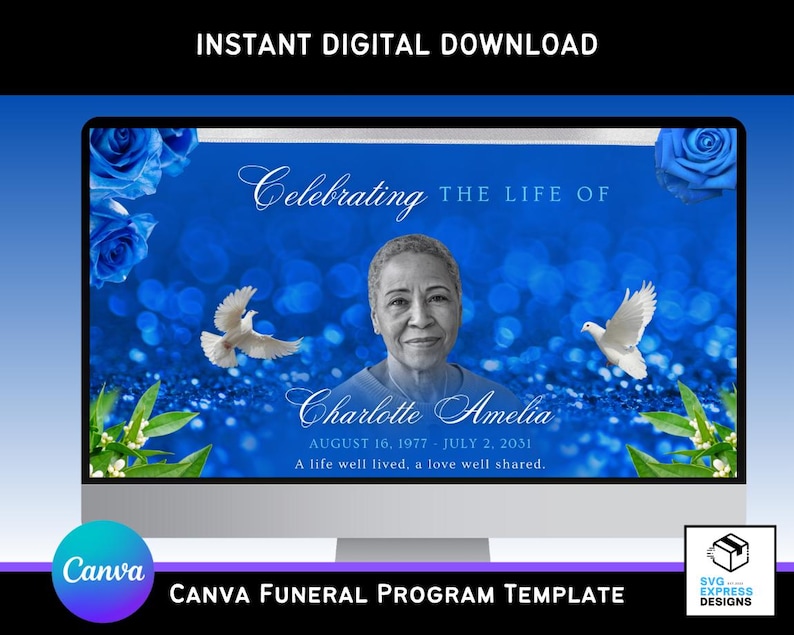 Blue Roses Funeral Slideshow Template: 10-slide Memorial Video (canva ...