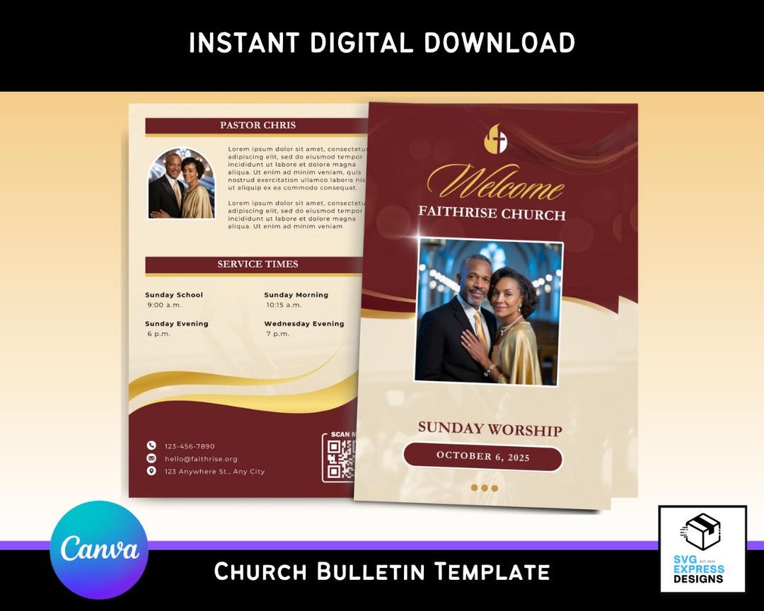 Editable Church Bulletin Template: Modern Red Brown & Gold Bifold ...