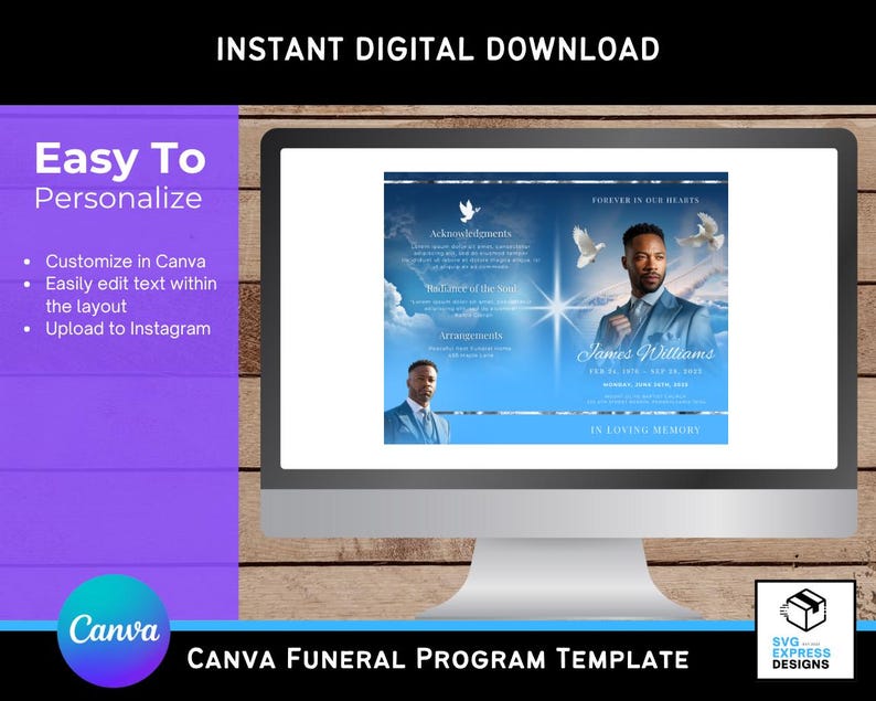 Funeral Program Template Sky Blue Stairway to Heaven – Bi-fold Canva ...