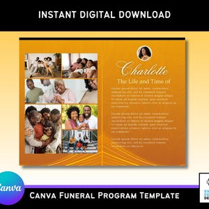 Bright Yellow-orange Canva Funeral Program Template – Elegant Bi-fold ...