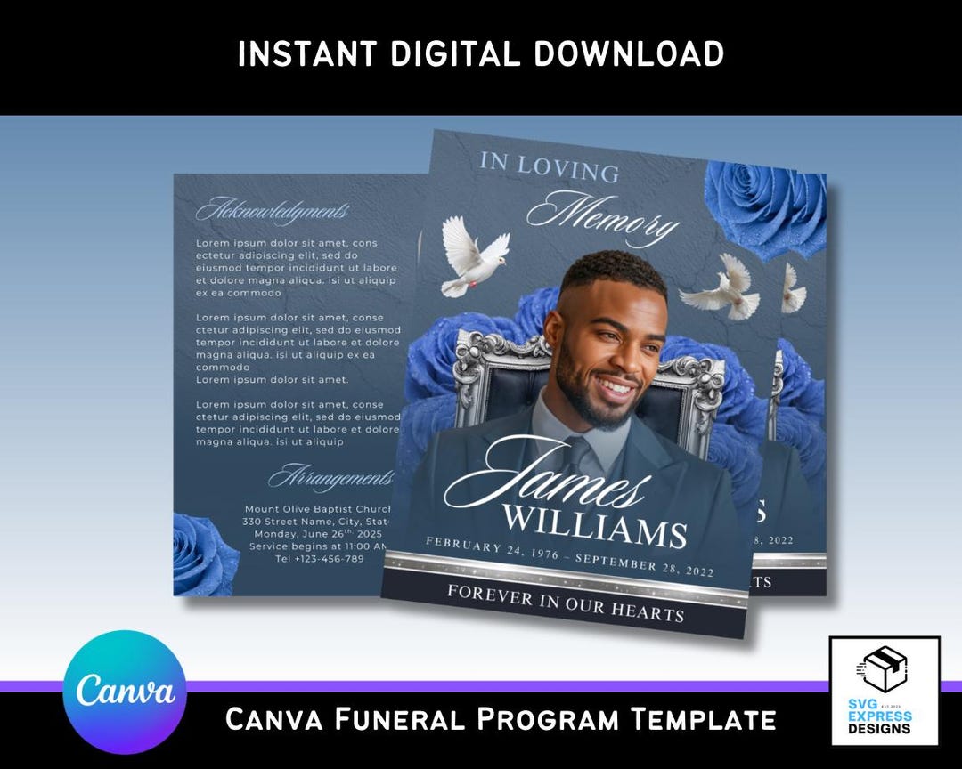 Slate Gray & Black Funeral Program Template: Bi-fold Memorial Design ...