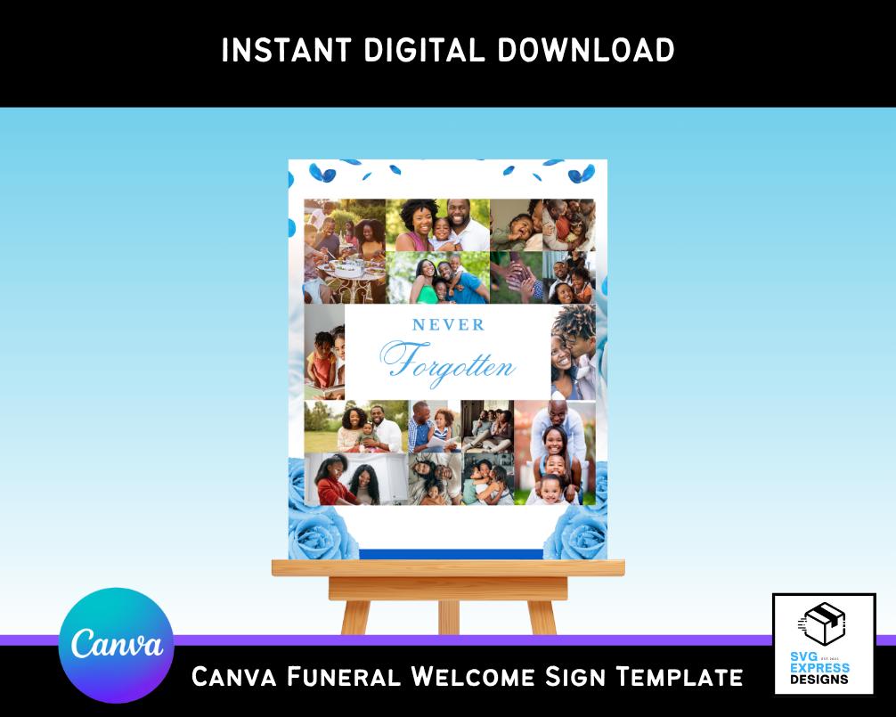 Light Blue Funeral Welcome Sign Template for Canva – Elegant Memorial ...