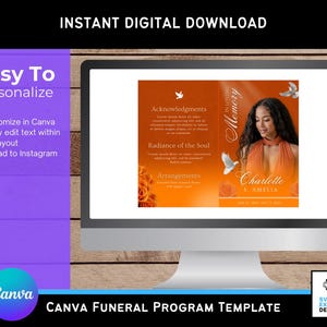 Orange Canva Funeral Program Template – Elegant Bi-fold Brochure (11x8 ...