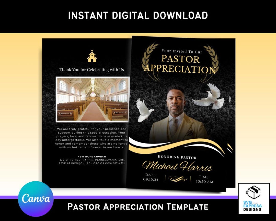 Black and Gold Pastor Appreciation Program Template: Editable Church ...
