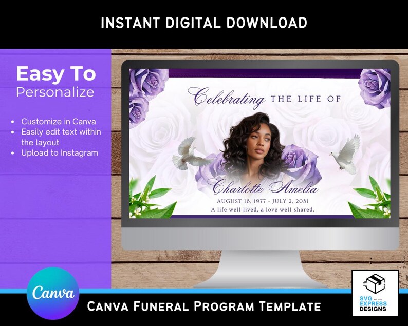 Purple and White Roses Funeral Slideshow Template: 10-slide Memorial ...
