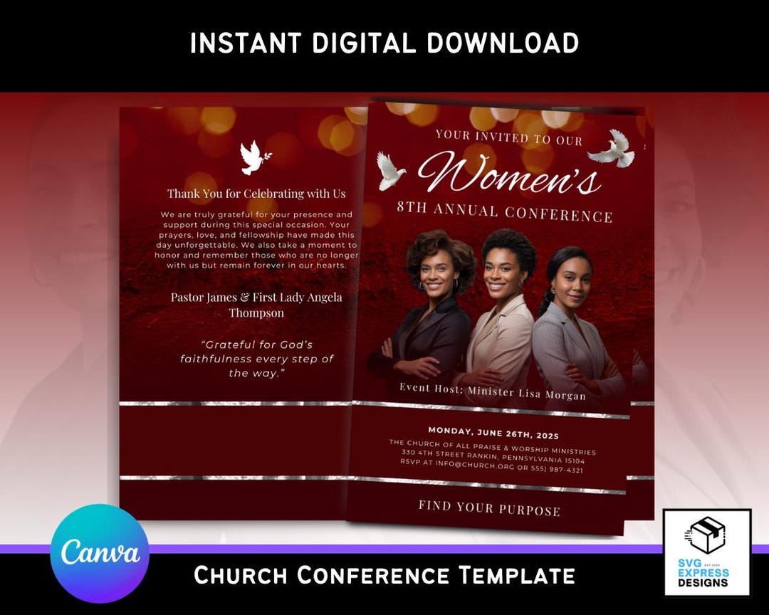 Crimson Rose Church Conference Program Template: Editable Bi-fold ...
