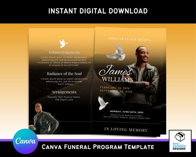 Motorcycle Rider Funeral Program Template: 'last Ride' Memorial (11x8.5 ...