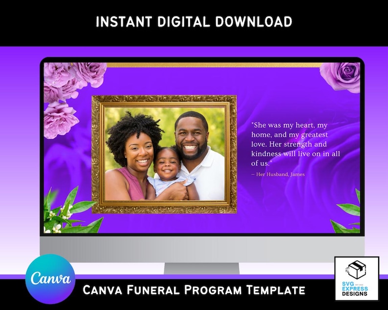 Purple Roses Funeral Slideshow Template: 10-slide Memorial Video (canva ...