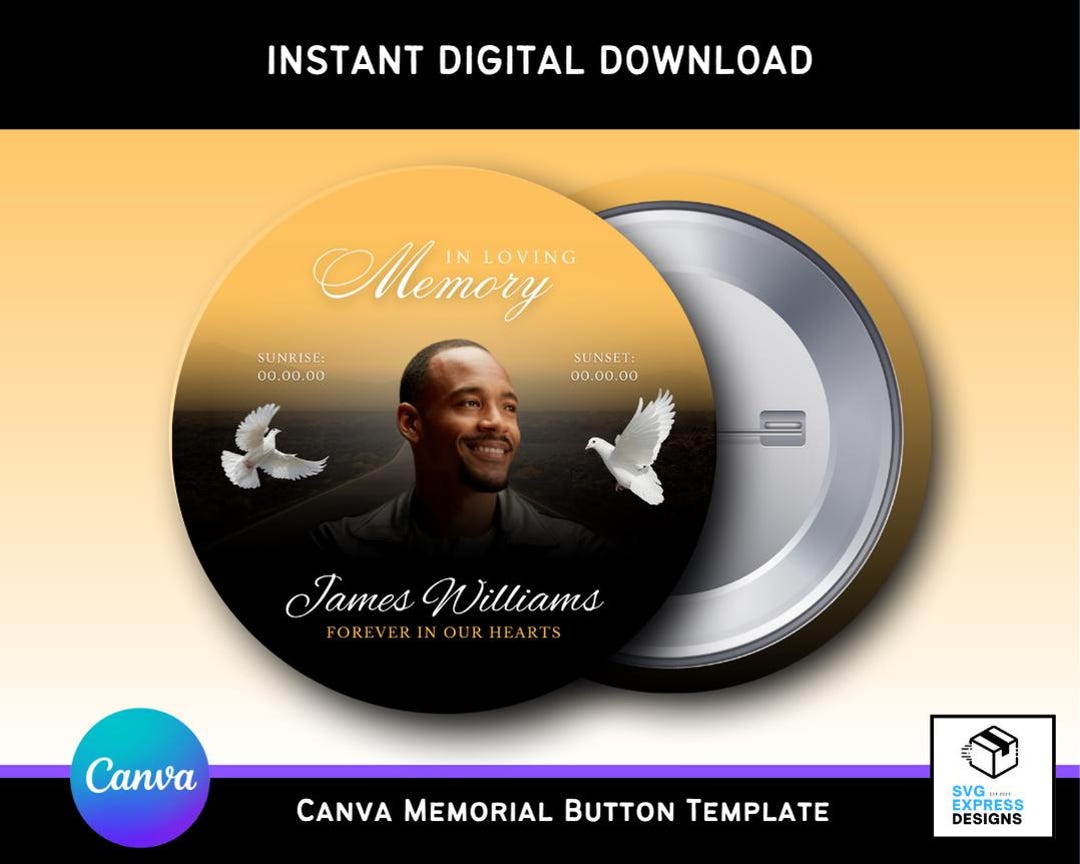Editable Motorcycle Rider Memorial Button Template | Canva RIP Keepsake ...