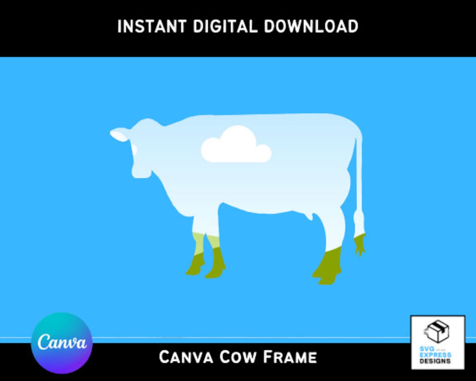 Canva Cow Frame Template, Customizable Cow Photo Template, Canva Mockup ...