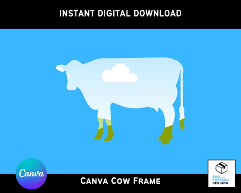 Canva Cow Frame Template, Customizable Cow Photo Template, Canva Mockup ...