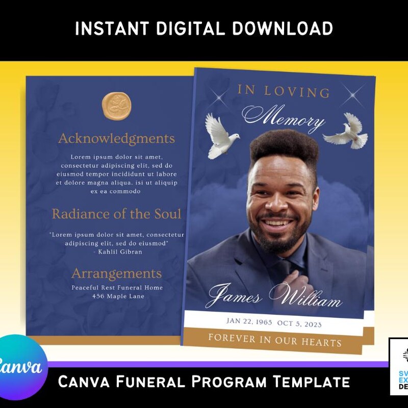 Blue Funeral Template - Etsy