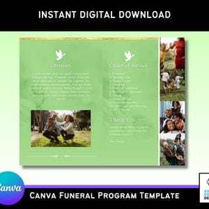 Lime Green Canva Funeral Program Template – Elegant Bi-fold Brochure ...