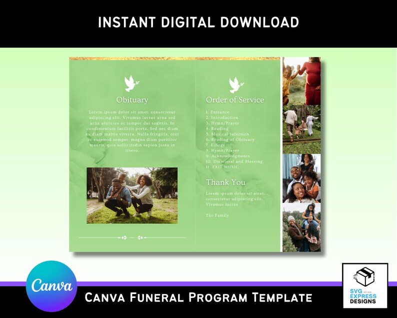 Lime Green Canva Funeral Program Template – Elegant Bi-fold Brochure ...