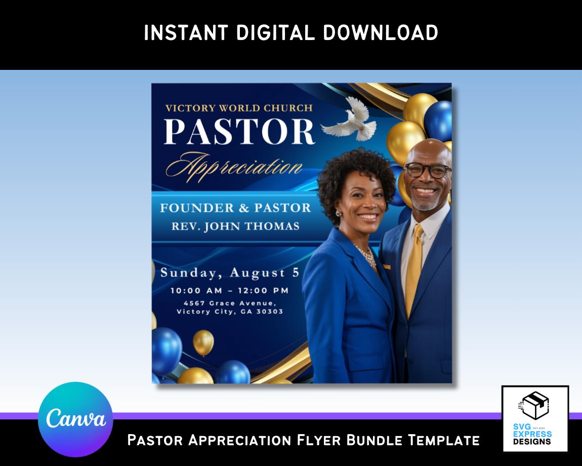 Pastor Appreciation Flyer Bundle: Editable Church Program Canva ...