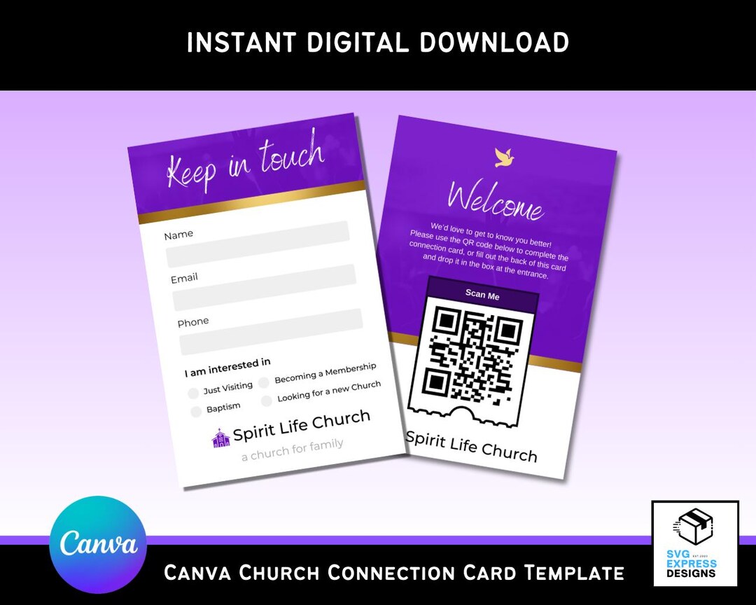 Purple and Gold Church Connection Card Template | Welcome to Church ...