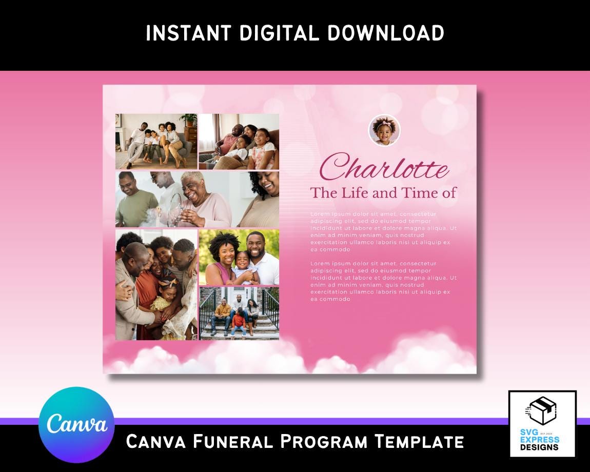 Pink Baby Girl Funeral Program Template: Editable Canva Obituary ...