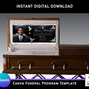 Black and Silver Funeral Casket Panel Canva Template | 31x14 in ...