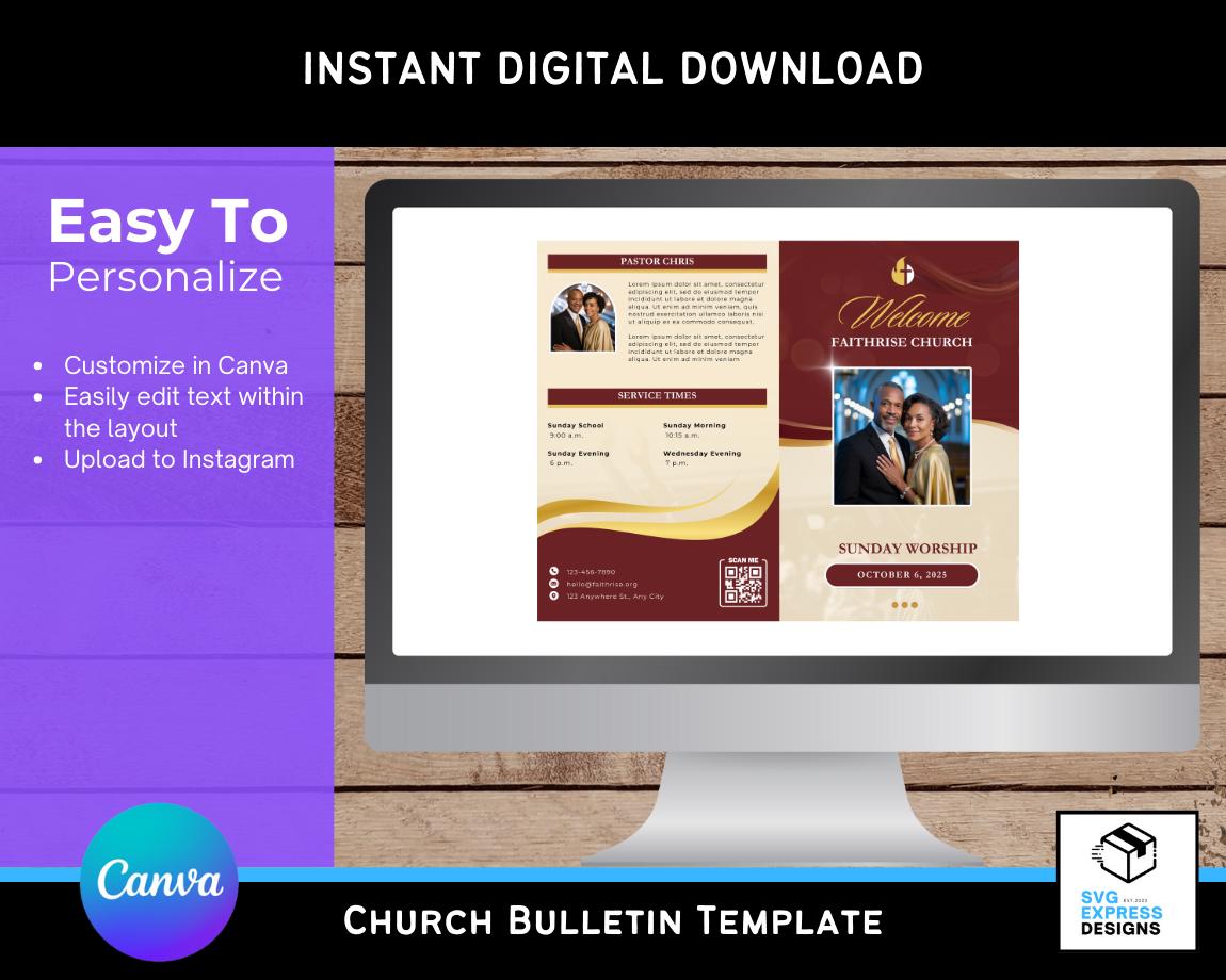 Editable Church Bulletin Template: Modern Red Brown & Gold Bifold ...