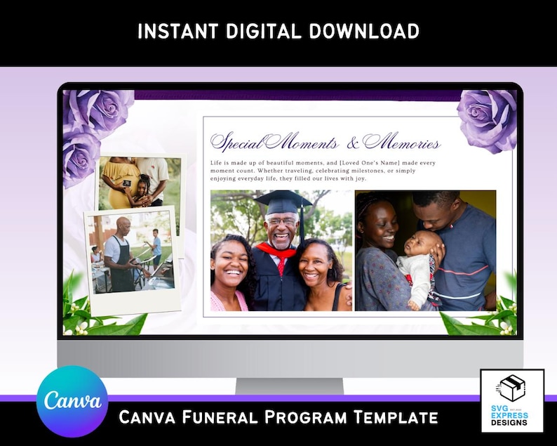 Purple and White Roses Funeral Slideshow Template: 10-slide Memorial ...